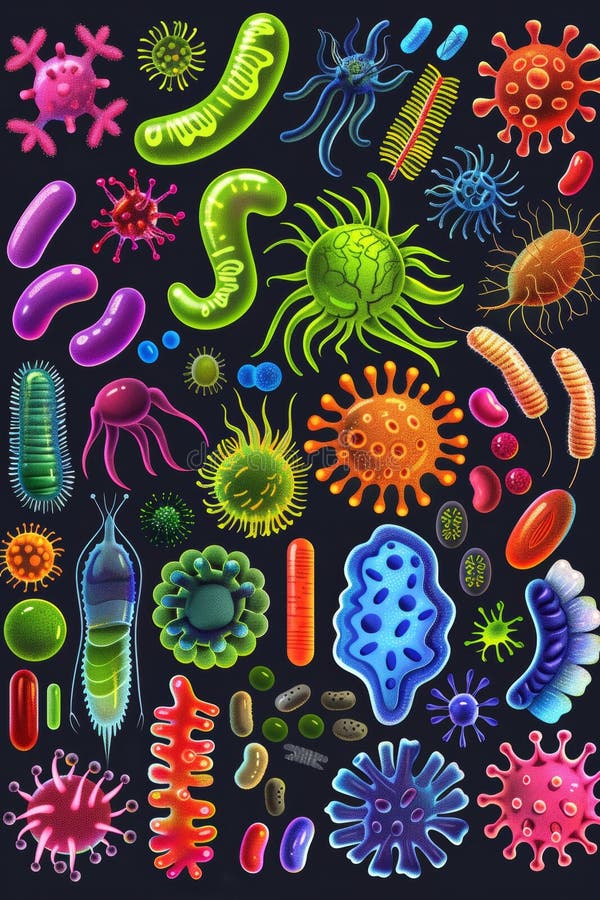 Variety of Isolated Bacteria and Viruses on Background, Emphasizing ...