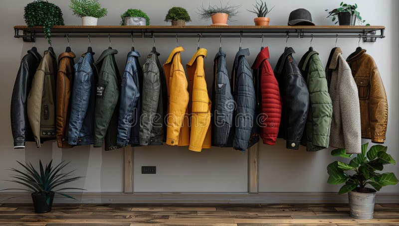 A Variety of Jackets Hang on a Rack in a Room, Showcasing Different ...
