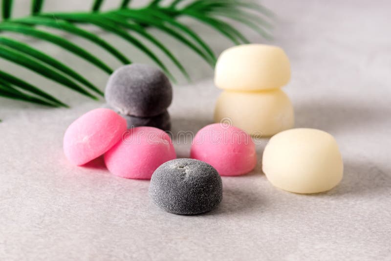 Variety of Japanese Dessert Mochi on Gray Background Horizontal Stock ...