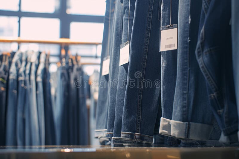 Variety of Jeans on Display in Shopping Mall Store Stock Illustration ...