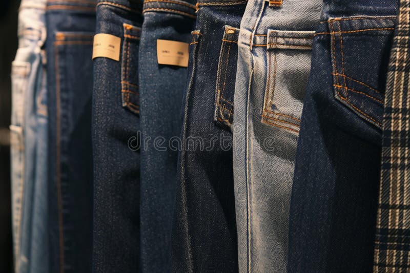 Variety of Jeans on Display in Shopping Mall Store Stock Illustration ...