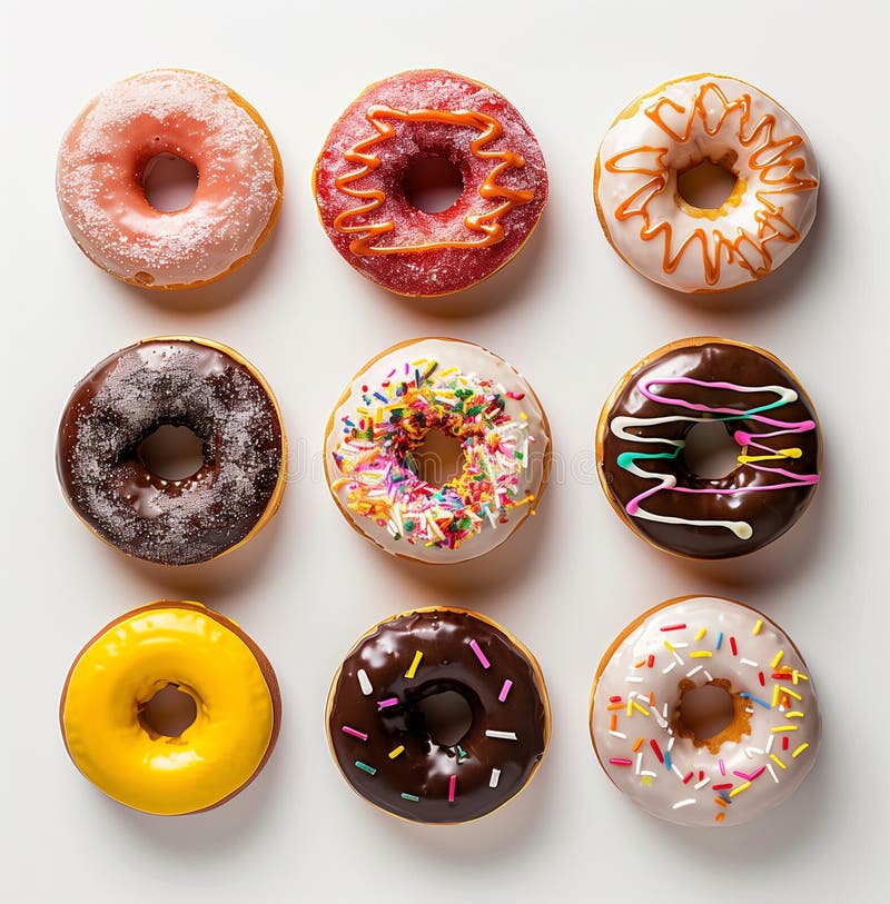 A Colorful Array of Glazed Donuts on a White Surface. Generative AI ...
