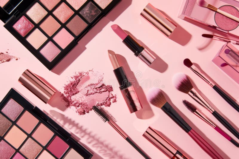 Variety of Makeup Products on Table Stock Image - Image of cosmetics ...