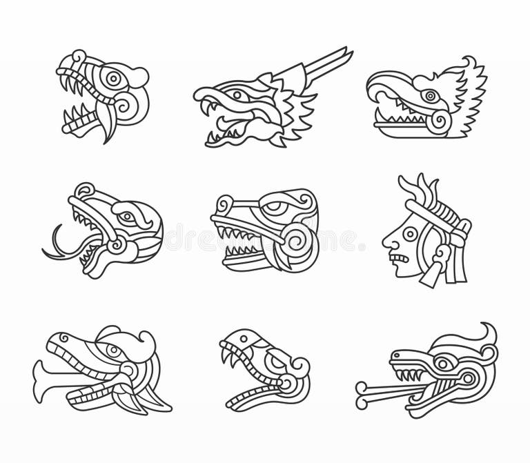 Variety of Mayan Elements Set Stock Vector - Illustration of headdress ...