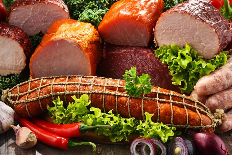Variety of Meat Products Including Ham and Sausages Stock Photo - Image ...