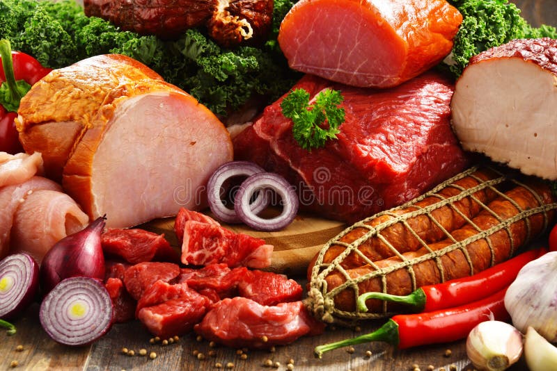 Variety of Meat Products Including Ham and Sausages Stock Photo - Image ...