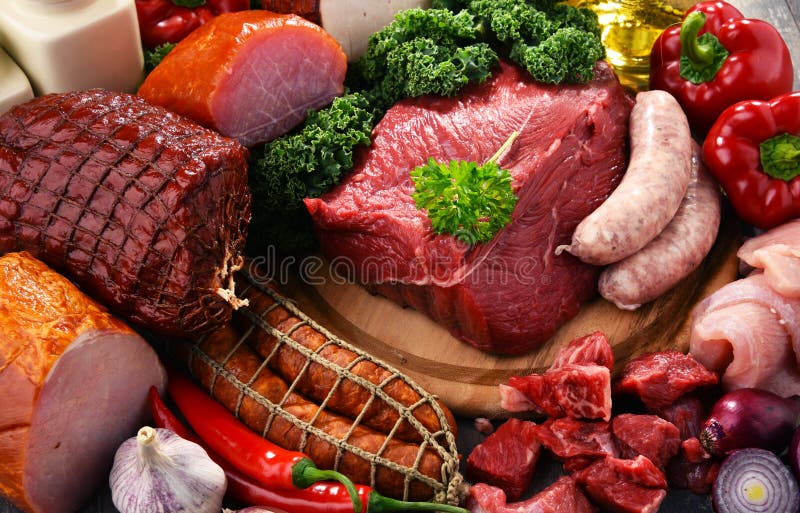 Variety of Meat Products Including Ham and Sausages Stock Photo - Image ...