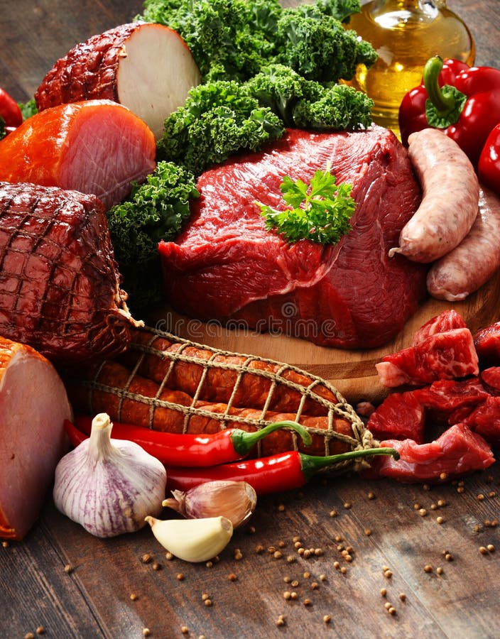Variety of Meat Products Including Ham and Sausages Stock Photo - Image ...