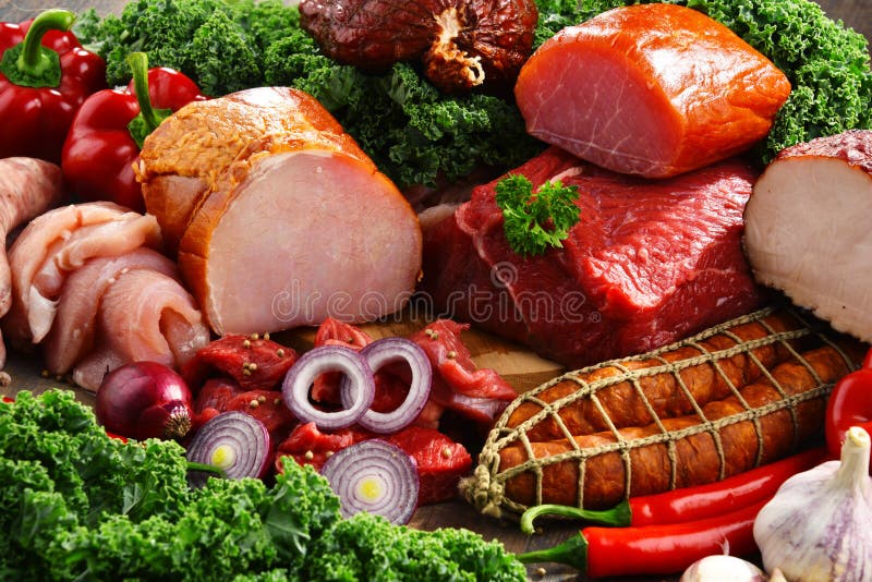 Variety of Meat Products Including Ham and Sausages Stock Photo - Image ...