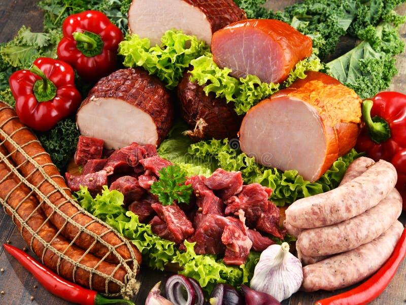 Variety of Meat Products Including Ham and Sausages Stock Image - Image ...