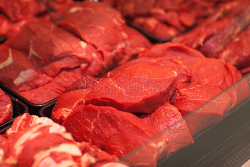 Variety of Meat Slices in Boxes in Supermarket Stock Photo - Image of ...