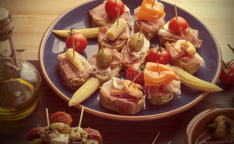 Variety of Mediterranean Snacks on Plate Stock Image - Image of grilled ...