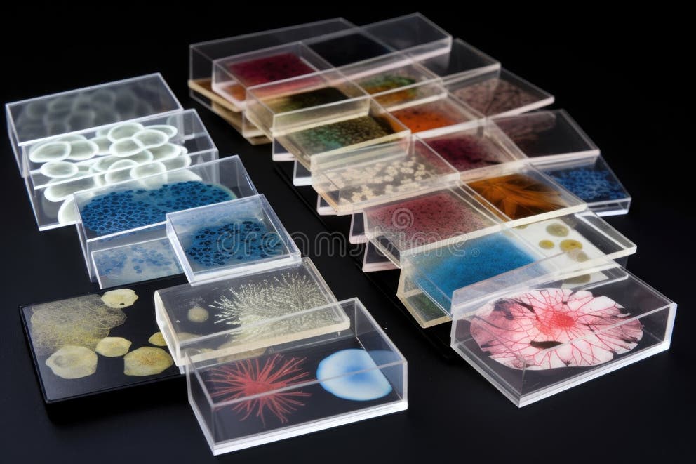Variety of Microscope Slides Featuring Different Types of Cells and ...