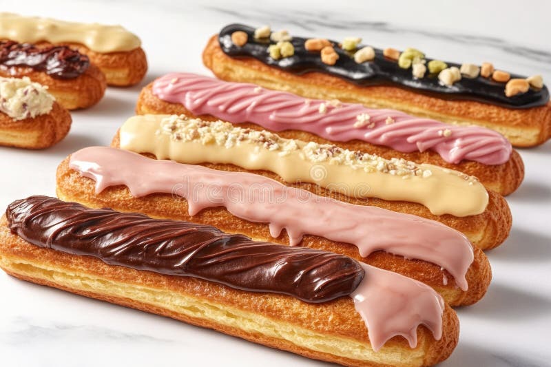 A Variety of Mini Eclairs are Beautifully Arranged, Showcasing an Array ...