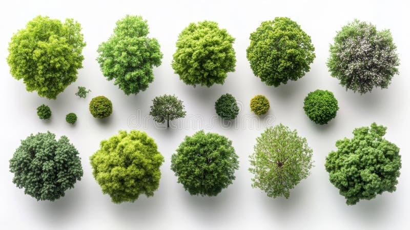 Variety of Miniature Trees on White Background Stock Illustration ...