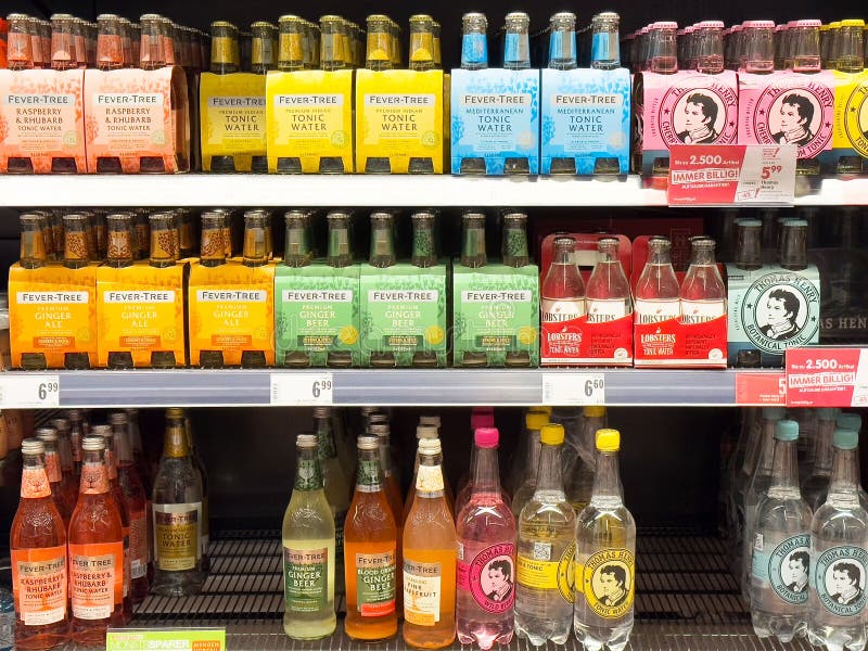 Variety of Mixer Drinks in Supermarket Shelf Display Editorial Stock ...