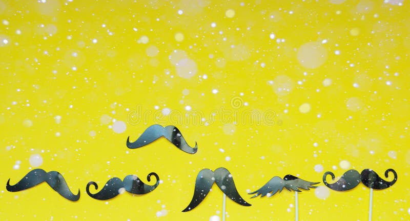 A Variety of Moustache, and Snow on Yellow Background, Abstract ...