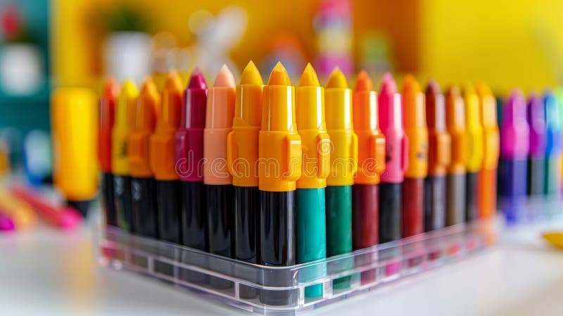 A Variety of Multi-colored Markers in a Transparent Container. Stock ...