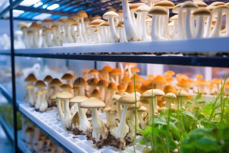 A Variety of Mushroom Species Growing on Different Substrates in a Lab ...
