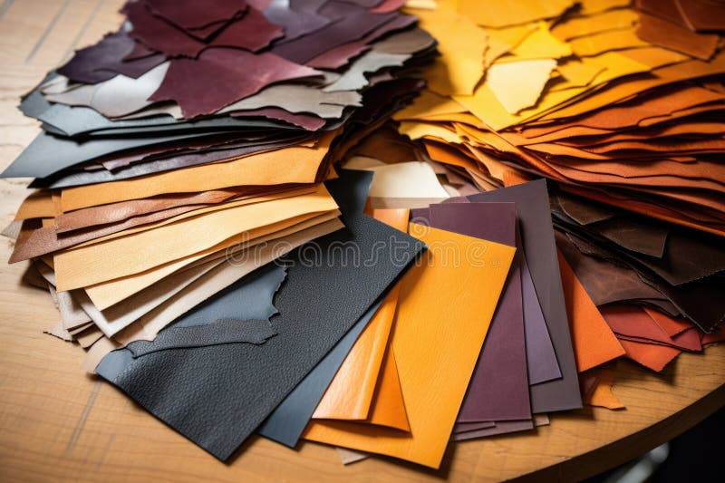 Variety of Natural Leather Samples with Care Labels Stock Illustration ...