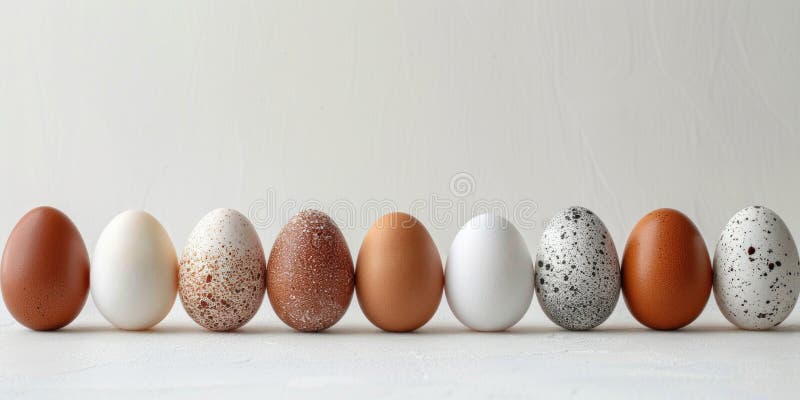 Variety of Natural Textured Eggs Lined Up on Bright Neutral Background ...
