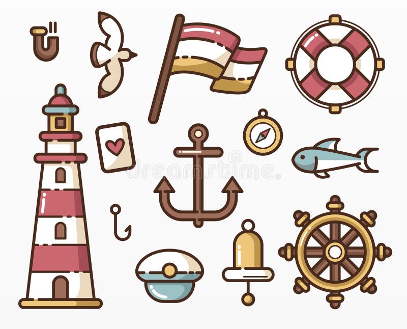 Variety of Nautical Elements Set Stock Vector - Illustration of graphic ...