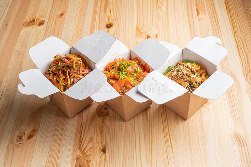 Variety of Noodle in Take Away Cardboard Box. Stock Image - Image of ...
