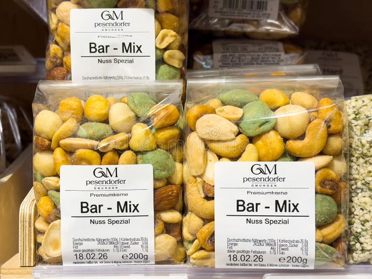 Variety Nut Mix Display on Store Shelf with Premium Packaging Editorial ...