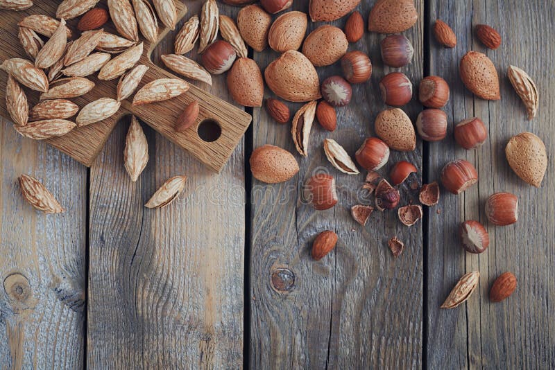 Variety of Nuts: Almonds, Mountain Almonds and Hazelnuts on Rust Stock ...