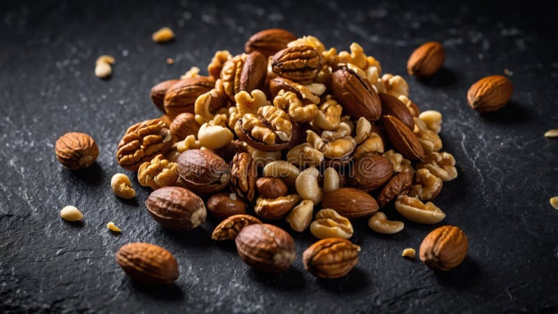 Delicious Mix of Nuts: Almonds, Walnuts, Pecans, and Cashews on Dark ...