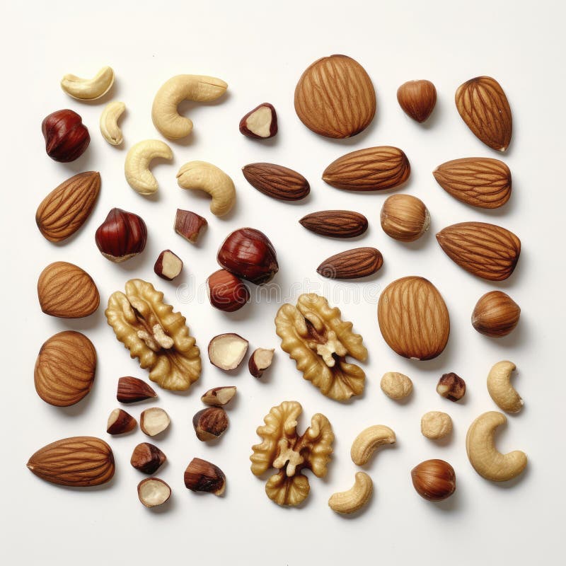 A Selection of Different Nuts and Their Shells on a Clean White ...