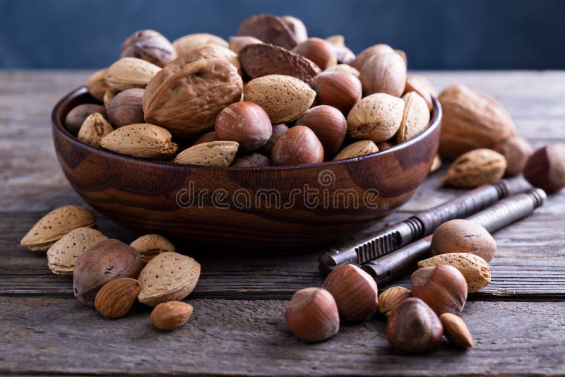 Variety of Nuts with Shells in a Bowl Stock Image - Image of group ...