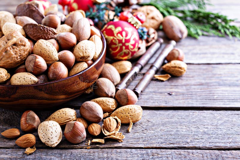 Variety of Nuts with Shells for Christmas Stock Image - Image of ...