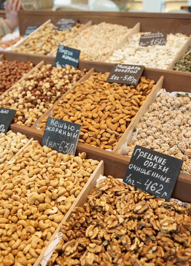 Variety of Nuts on Street Market Stock Image - Image of kiosk, eating ...