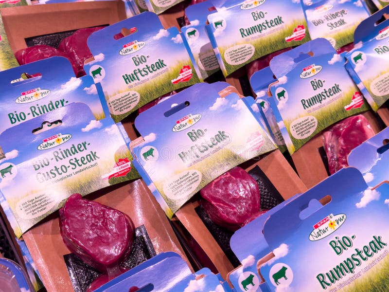 Variety of Organic Beef Cuts in Packaging Displayed at Supermarket ...