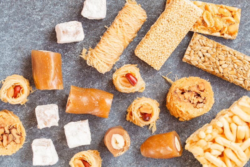 Variety of Oriental Sweets, Top View, Stock Photo - Image of honey ...