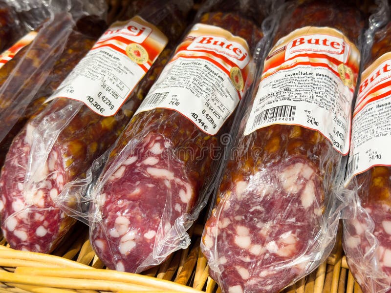 Variety of Packaged Cured Sausages in Grocery Display Editorial Photo ...
