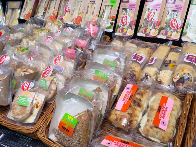 Variety of Packaged Sandwiches and Wraps on Display in Grocery Store ...