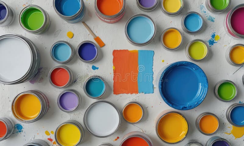 A Variety of Paint Colors are Displayed on a Table, Including Orange ...