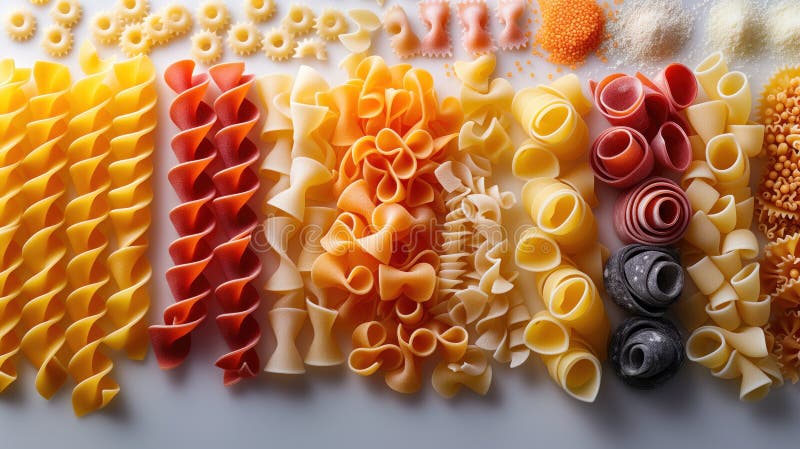 Variety of pasta top view stock illustration. Illustration of spiral ...