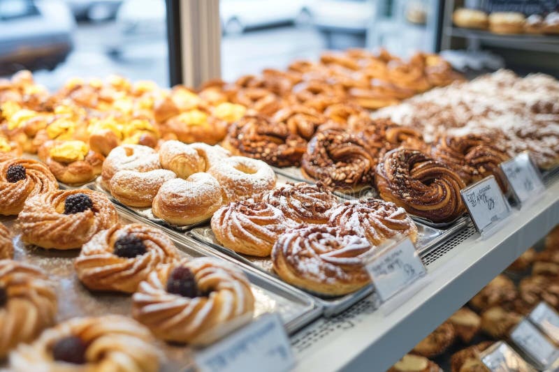 Freshly Baked Pastries Displayed at a Bakery in the Morning Sunlight ...