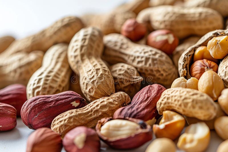 Variety of Peanut Compositions: Close-Up on White Background Stock ...
