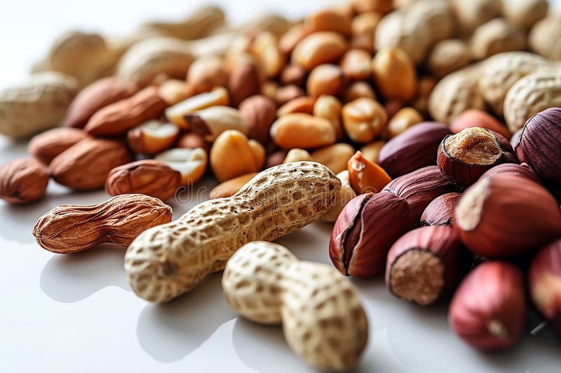 Variety of Peanut Compositions: Close-Up on White Background Stock ...