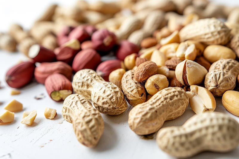 Variety of Peanut Compositions: Close-Up on White Background Stock ...
