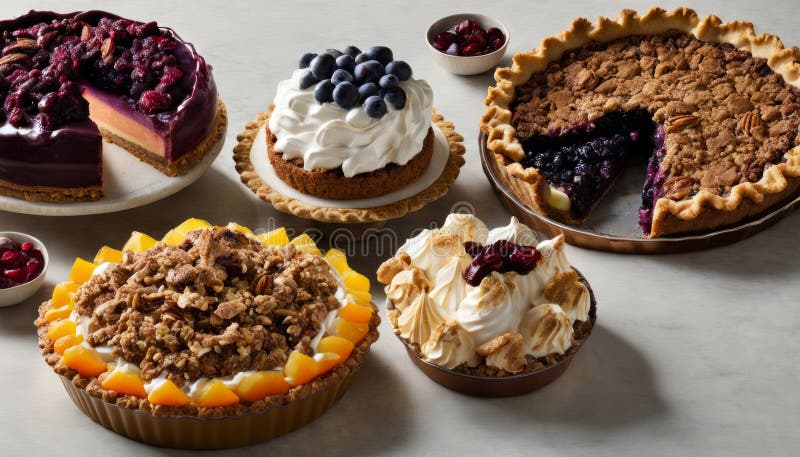 A Variety of Pies and Cakes are Displayed on a Table Stock Illustration ...