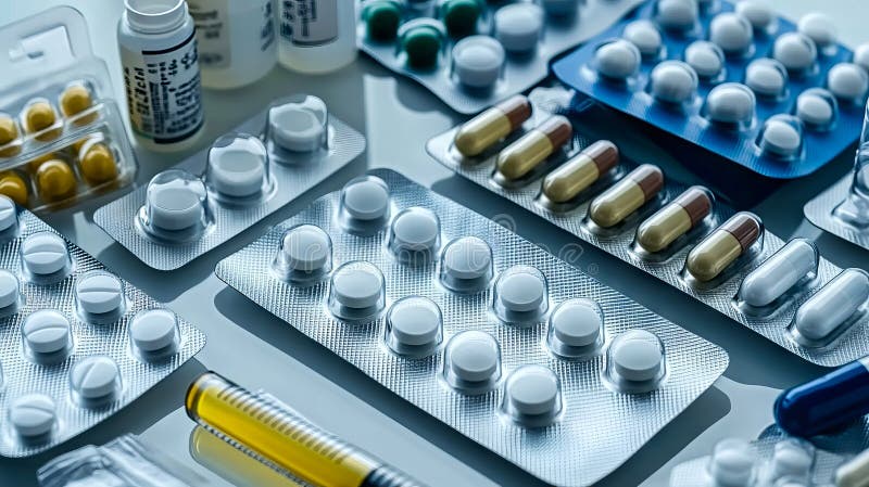 A Variety of Pills and Capsules on a Table Stock Photo - Image of open ...