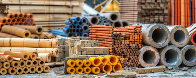 A Variety of Pipes and Other Building Materials. these Materials are ...
