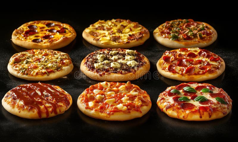 Variety of Pizzas with Different Toppings and Flavors Stock Photo ...