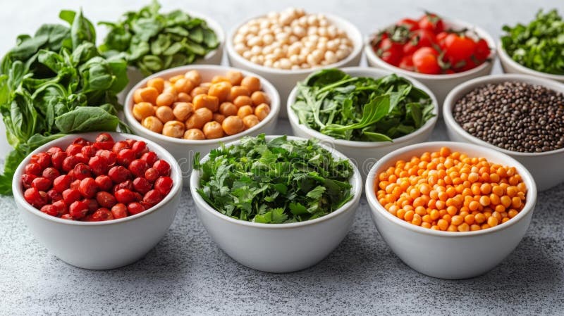 Variety of Plant-Based Protein Options Displayed in White Bowls on a ...