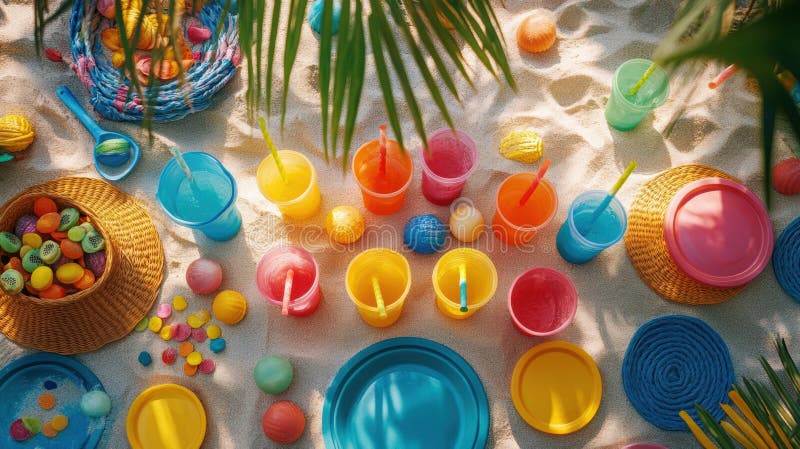 A Variety of Plastic Bowls Scattered Across Sandy Terrain. Stock Photo ...